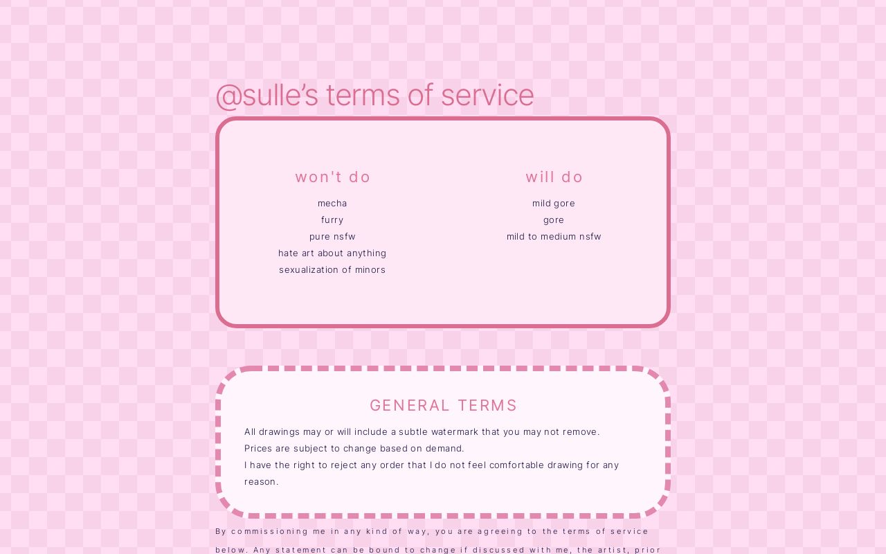 terms of service commission page